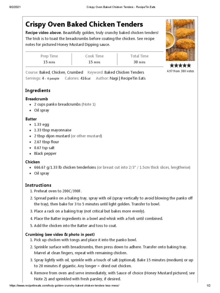 Crispy Oven Baked Chicken Tenders | PDF | Mustard (Condiment) | Dill