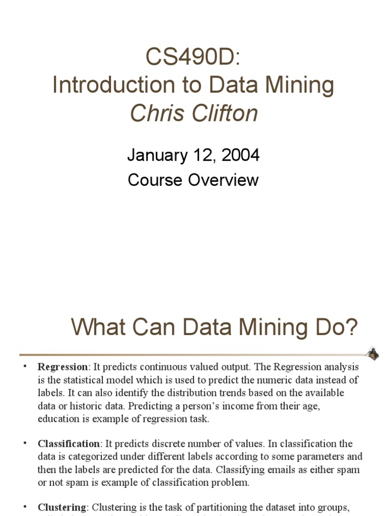 CS490D: Introduction To Data Mining: Chris Clifton | PDF | Data Mining ...