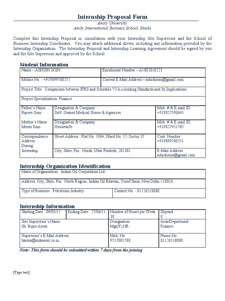 Internship Proposal for IFRS Study | PDF | Goal | International ...