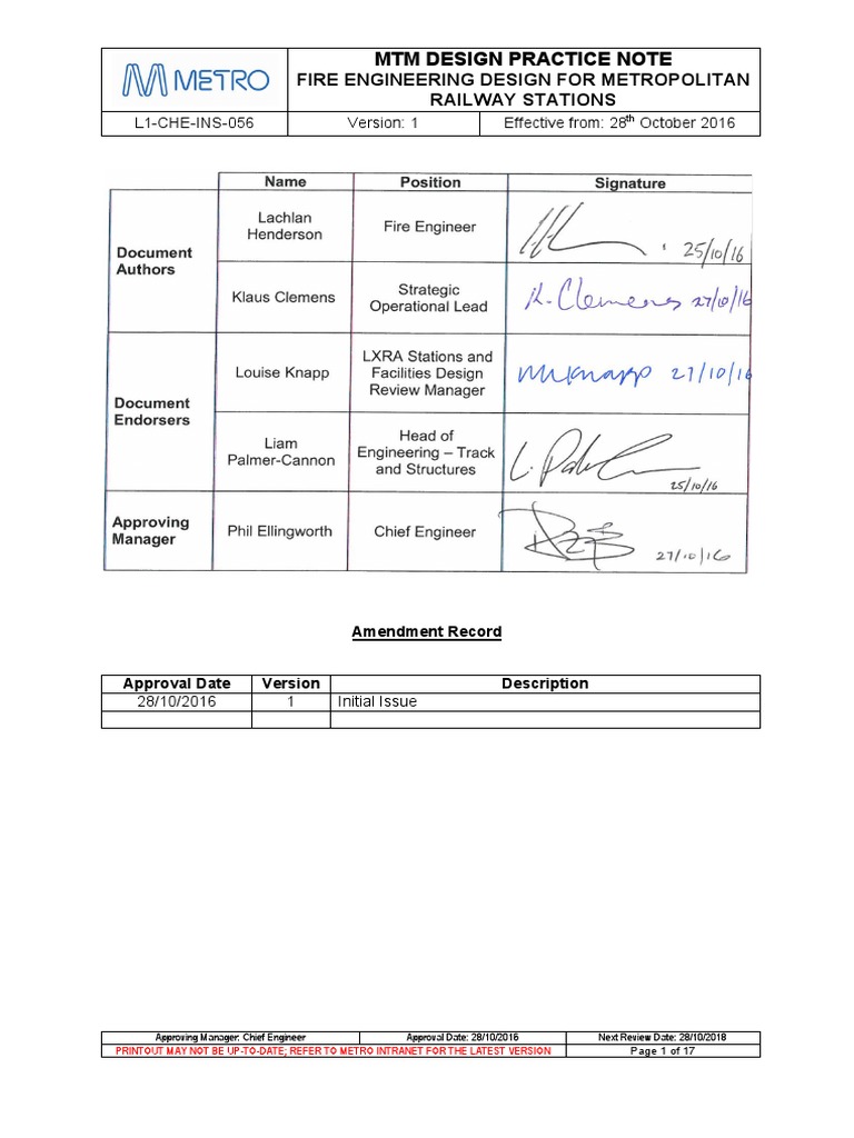 L1-CHE-INS-056 Fire Engineering Design For Metro Train Stations (DPN 56 ...