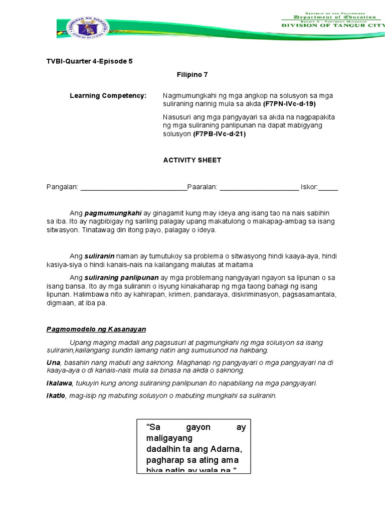 Filipino-7 q4 Week-5 SLM | PDF
