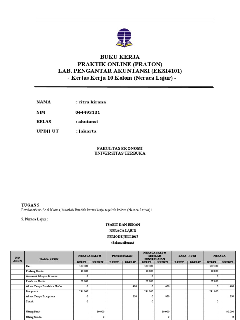 Buku Kerja Praktik Online (Praton) Lab. Pengantar Akuntansi (Eksi4101 ...