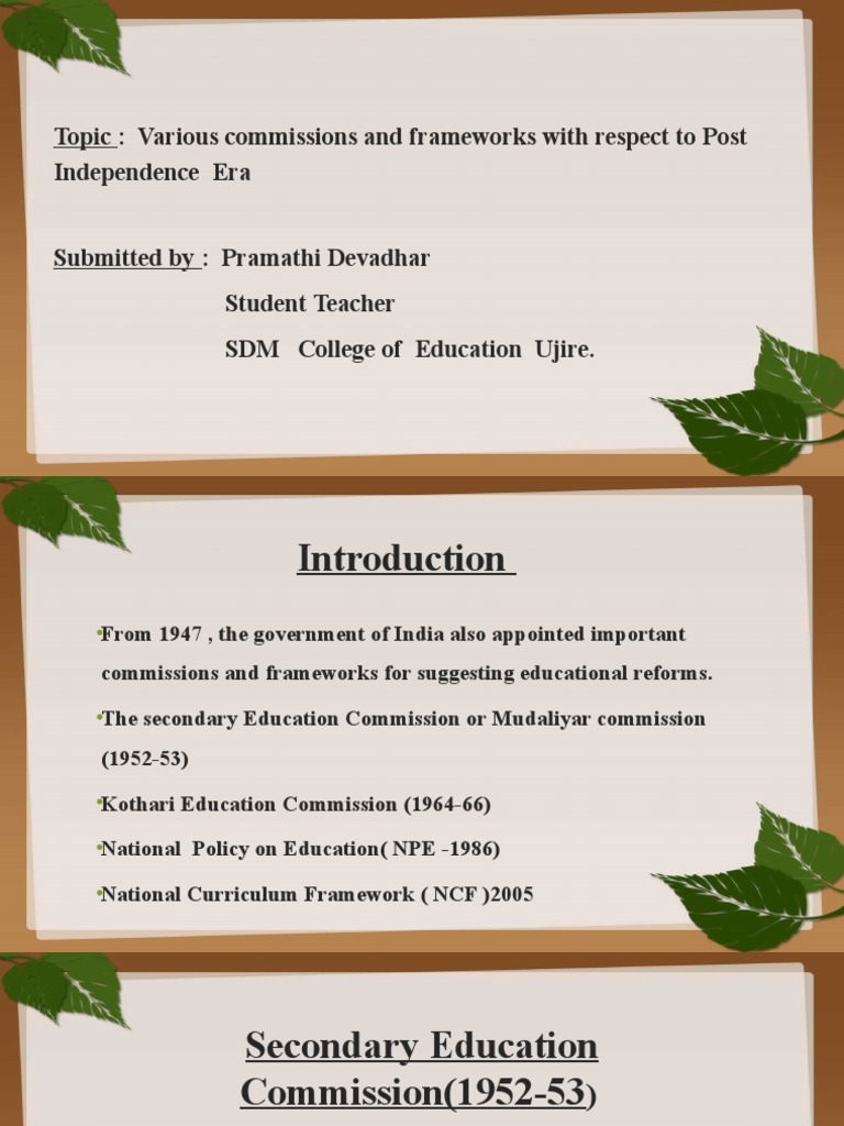 Various Commissions and Frameworks Post Independence | PDF | Curriculum ...
