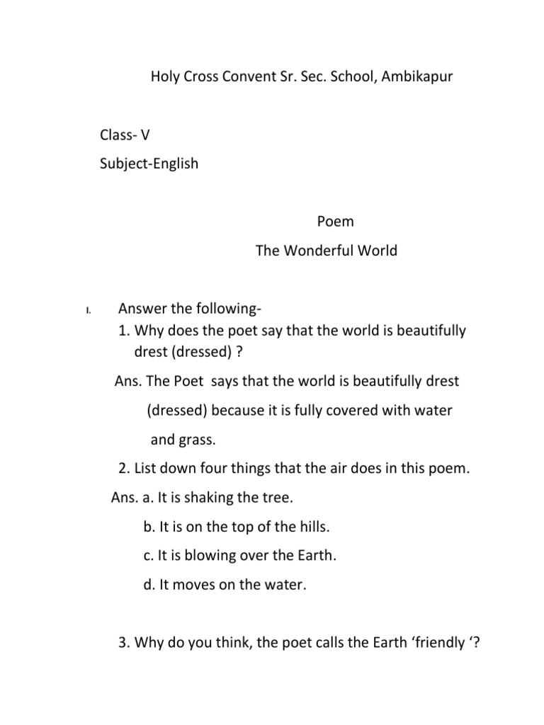 5 - Poem Wonderful World | PDF | Poetry