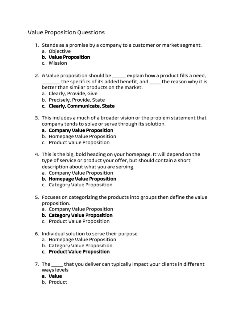 Value Proposition Questions | PDF | Business | Proposition