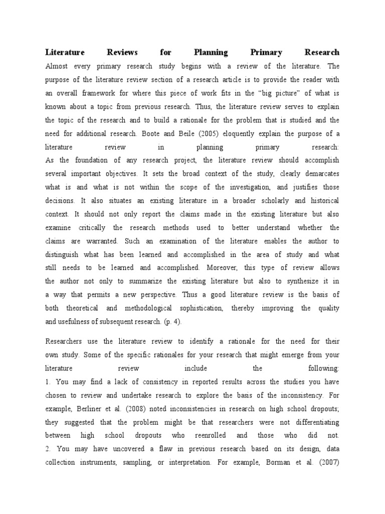 Literature Review for Primary Research Planning | PDF | Literature ...