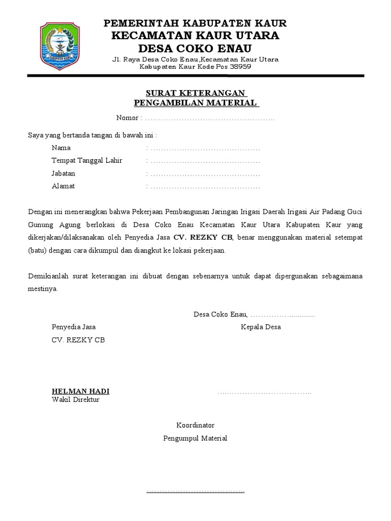 Surat Keterangan Material | PDF