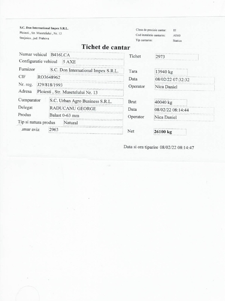 Tichet Cantar 08.02.2022 Lca | PDF