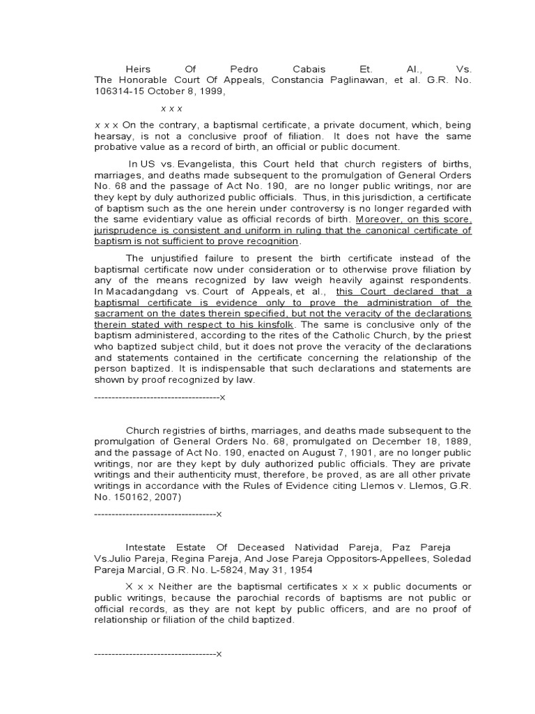 Proof of Filiation Birth Certificate Certificate of Baptismal | PDF ...