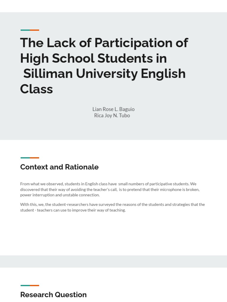 The Lack of Participation of High School Students in Silliman ...
