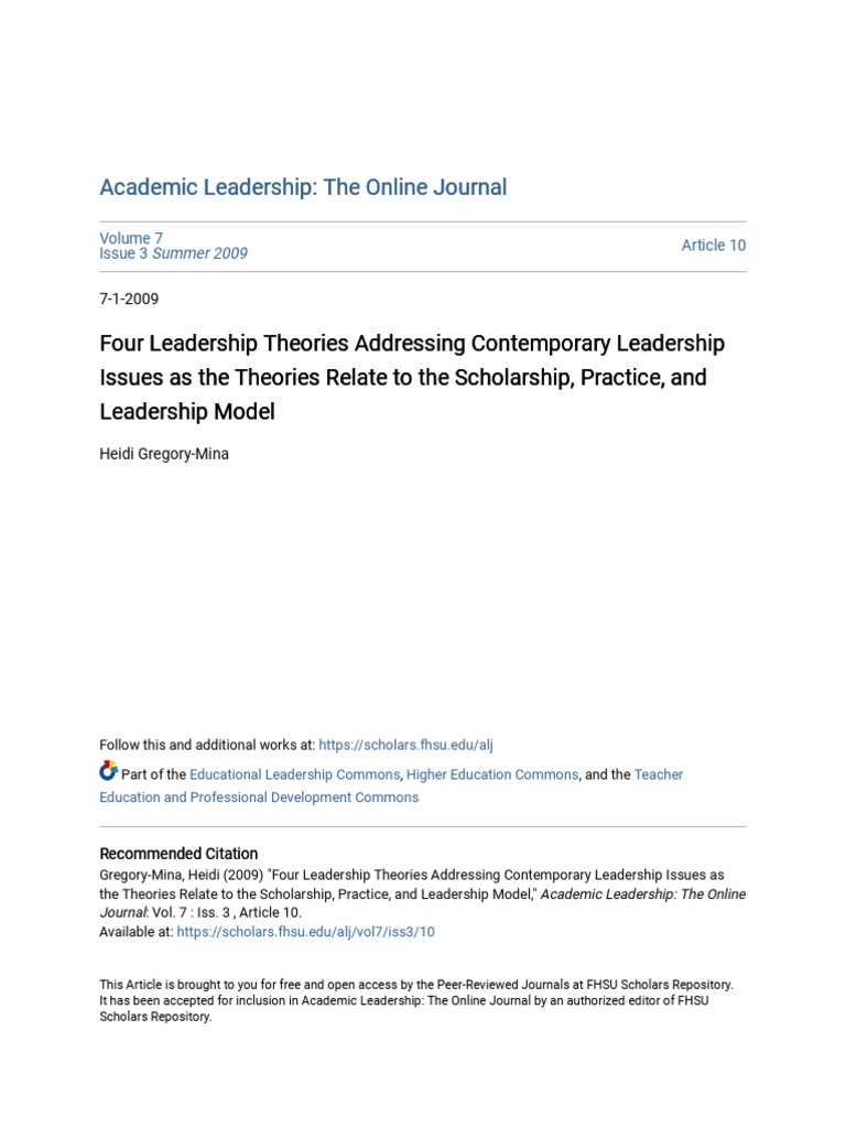 Four Contemporary Leadership Theories | PDF | Leadership | Leadership