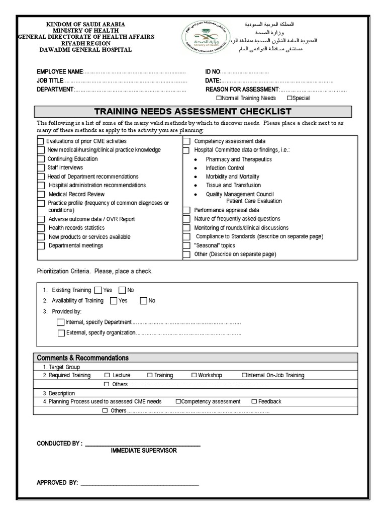 TED-FRM-002E (2) - Training Needs Assessment Checklist | PDF | Hospital ...
