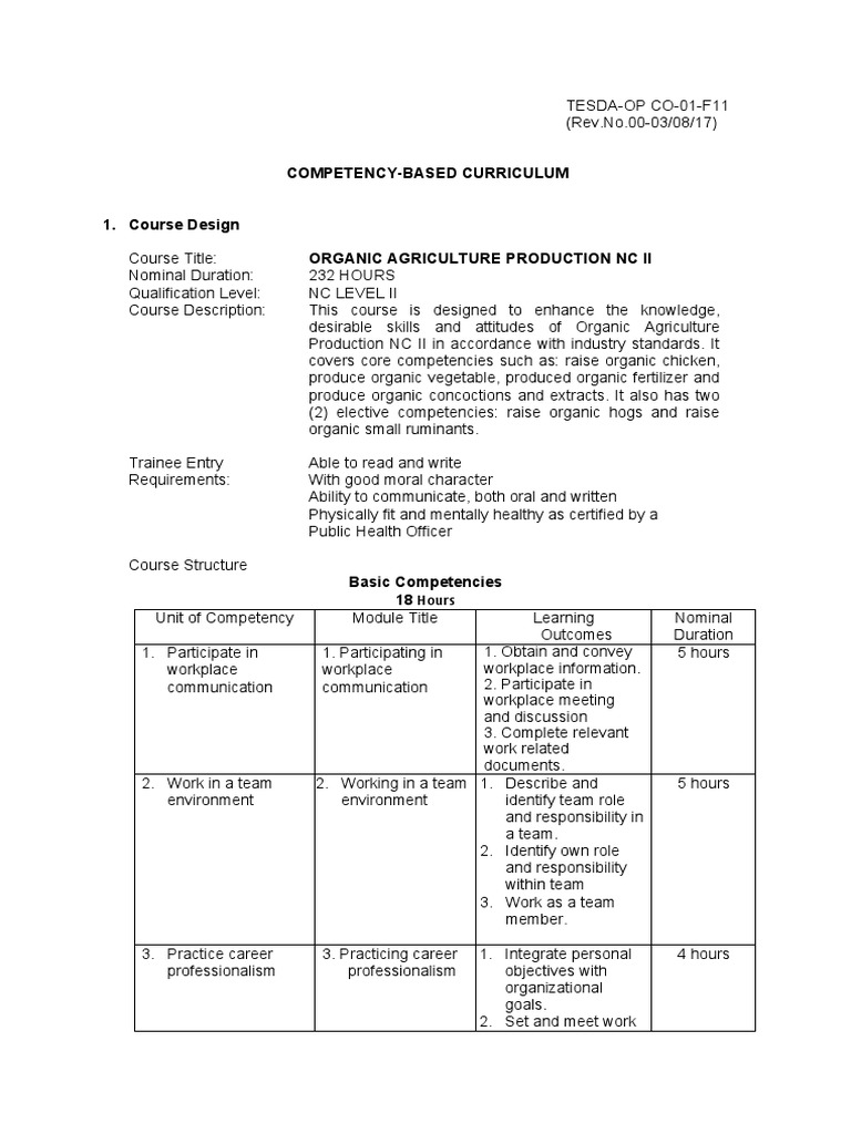 F07 - Course Design and Module of Instruction (Organic Agriculture ...