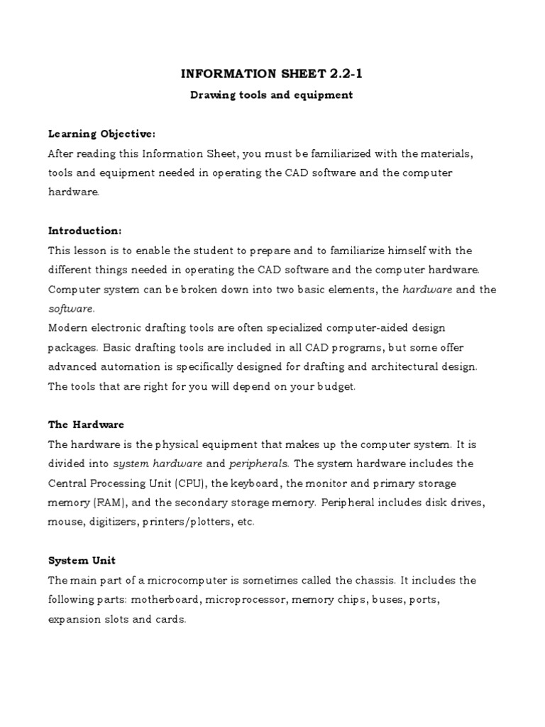 TASK SHEET 1.3-3 Develop An Information Sheet | PDF | Computer Hardware ...