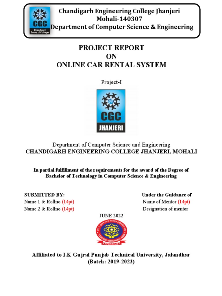Project Report ON Online Car Rental System | PDF | Car Rental