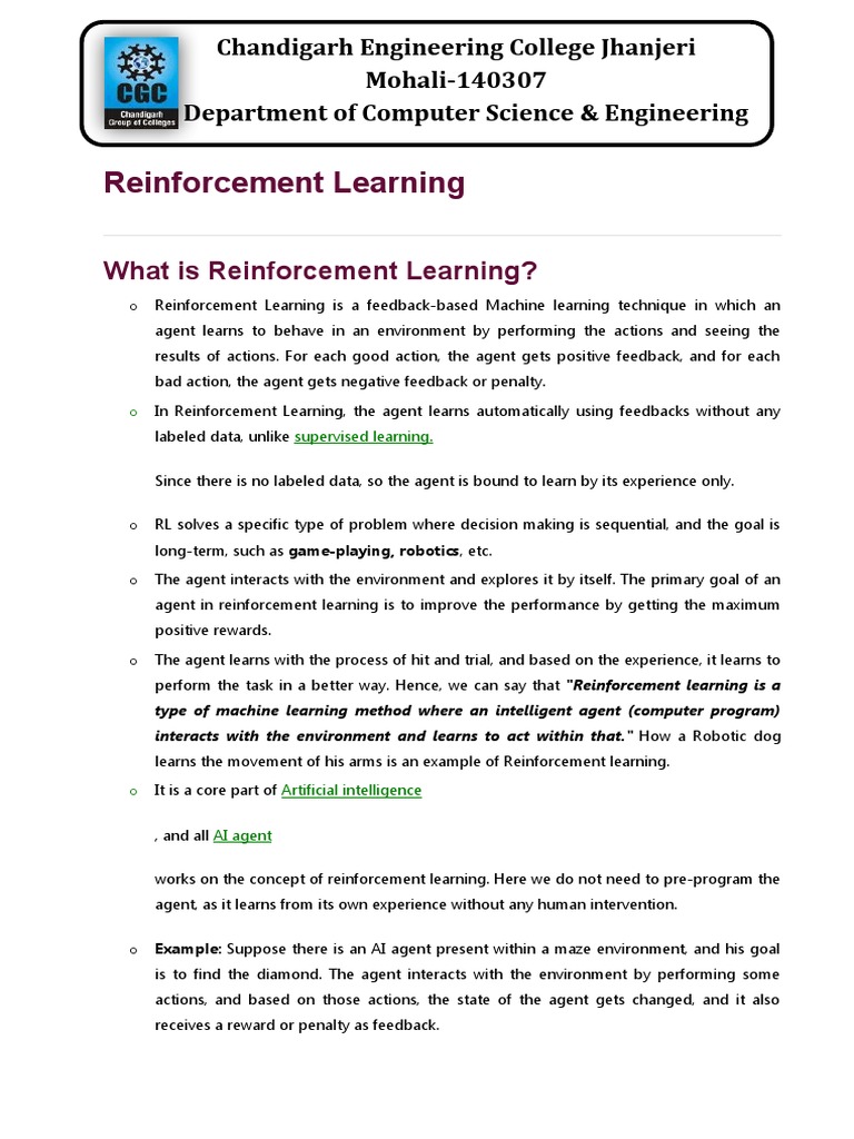 Reinforcement Learning, Q-Learning | PDF | Machine Learning | Reinforcement
