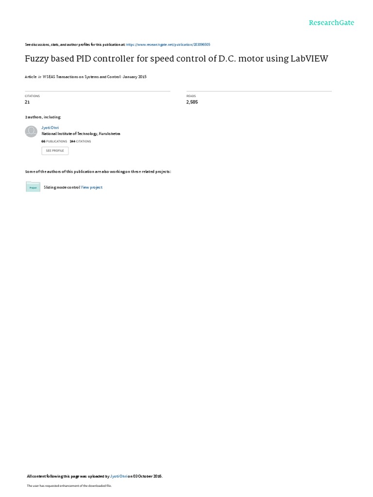 Fuzzy Based Pid Controller For Speed Control of D.C. Motor Using Labview | PDF | Control Theory ...