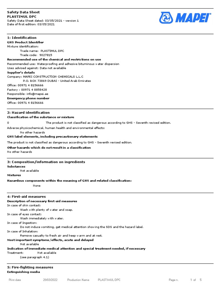 Plastimul DPC - MSDS | PDF | Dangerous Goods | Waste Management