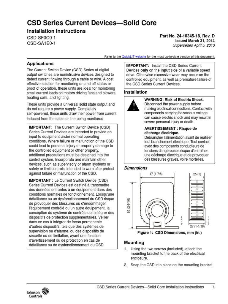 CSD Series Current Devices-Solid Core: Installation Instructions | PDF ...