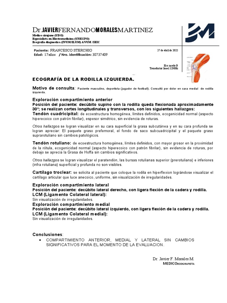 Informe ECOGRAFÍA Rodilla | PDF | Rodilla | Anatomía humana