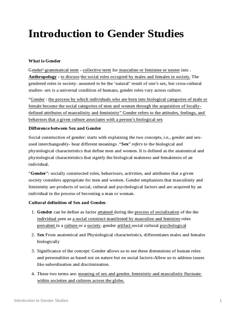 Introduction To Gender Studies | PDF | Gender | Gender Studies