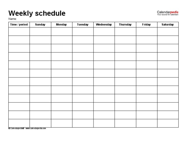 Weekly Schedule: Time / Period Sunday Monday Tuesday Wednesday Thursday ...