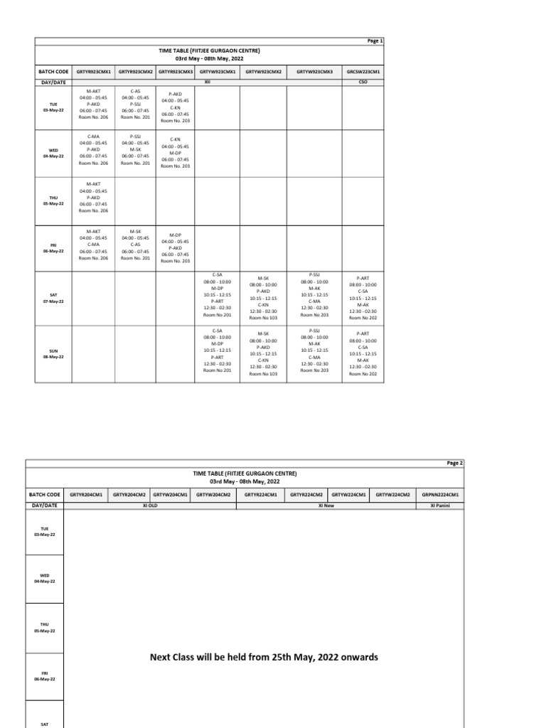 Time Table 02.05.2022 - 08.05.2022 - New | PDF
