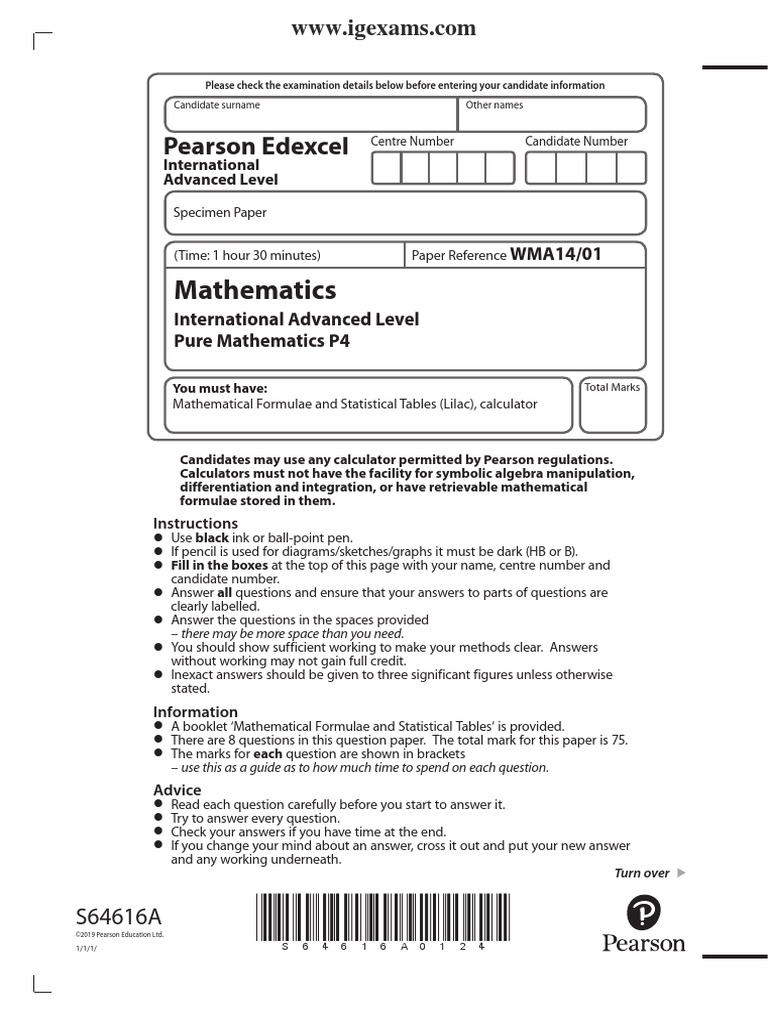 P4 Specimen QP | PDF | Area | Mathematics