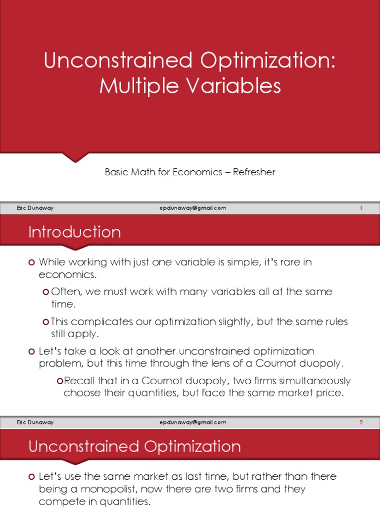 3.2 Unconstrained Optimization Multiple Variables | PDF | Mathematical Optimization | Profit ...