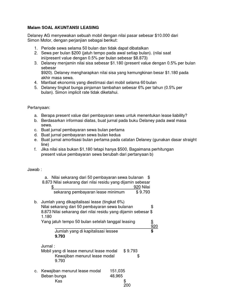 Soal Akuntansi Leasing 1 | PDF | Hukum