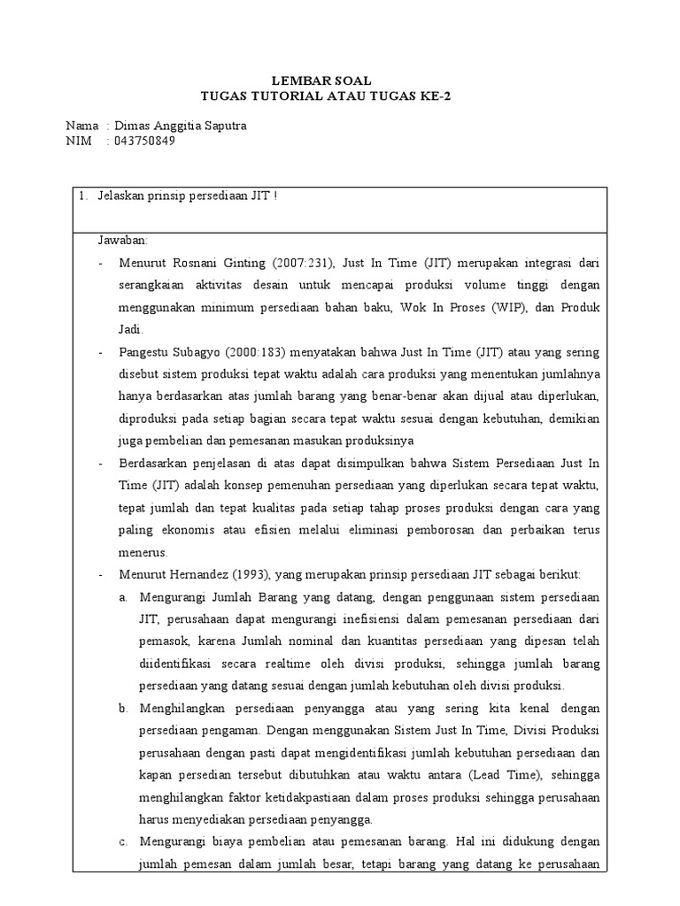 Tugas 2 Manajemen Operasi Dimas Anggitia Saputra | PDF