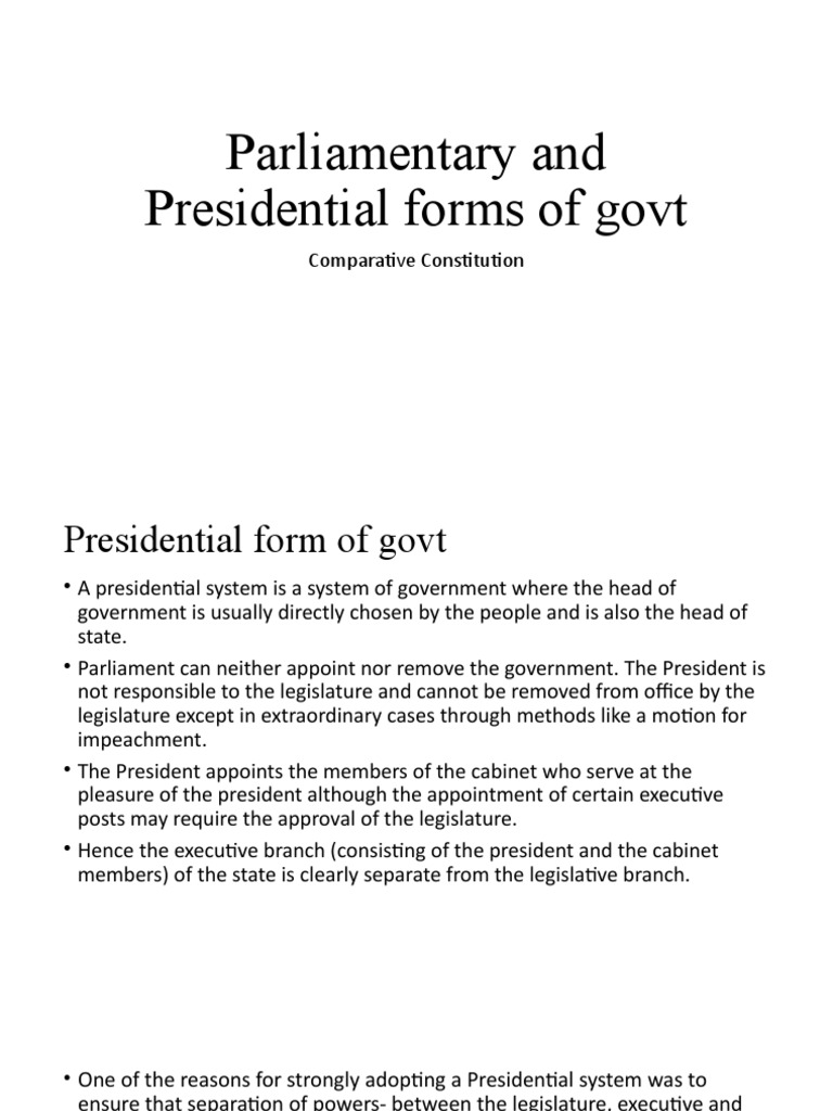 Parliamentary and Presidential Forms of Govt | PDF | Legislature ...