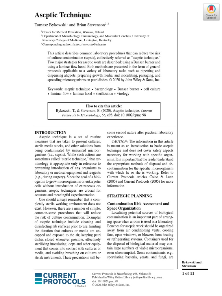 Aseptic Technique: Tomasz Bykowski and Brian Stevenson | PDF ...
