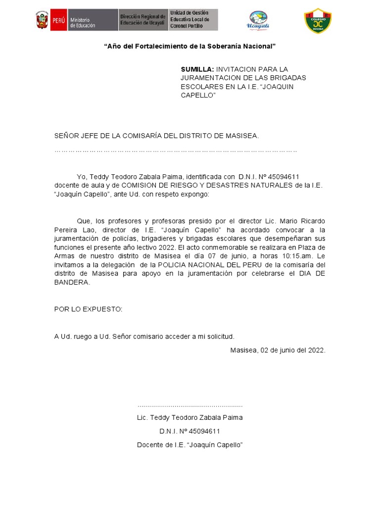 Modelo de Solicitud A La Policia Nacional Del Peru | PDF