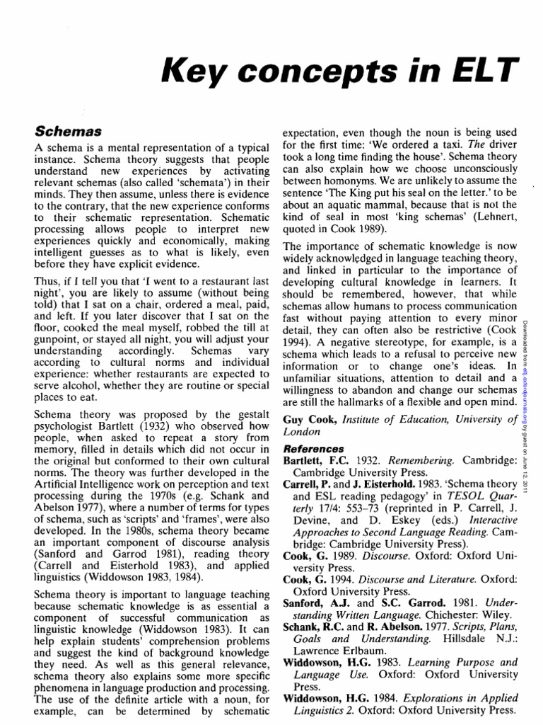 Key Concepts in ELT: Schemas | PDF | Schema (Psychology) | Learning