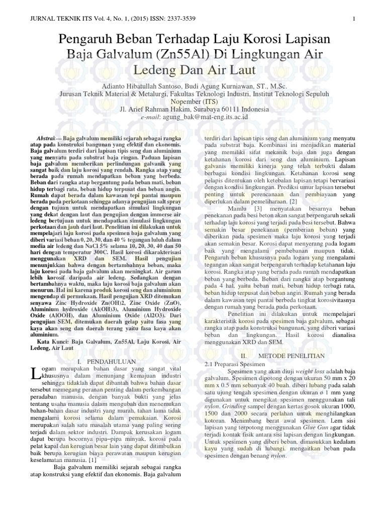 Pengaruh Beban Terhadap Laju Korosi Lapisan Baja Galvalum (Zn55Al) Di ...