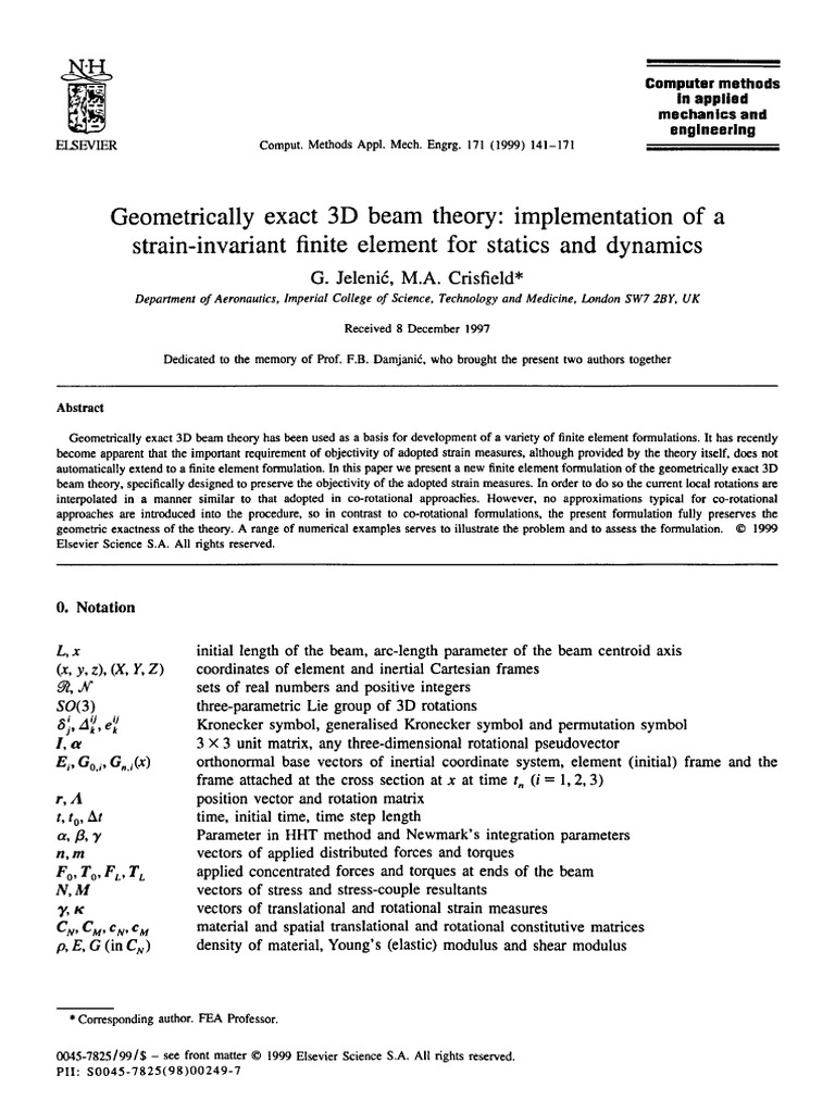 Geometrically Exact 3D Beam Theory: Implementation of A Strain-Invariant Finite Element For ...