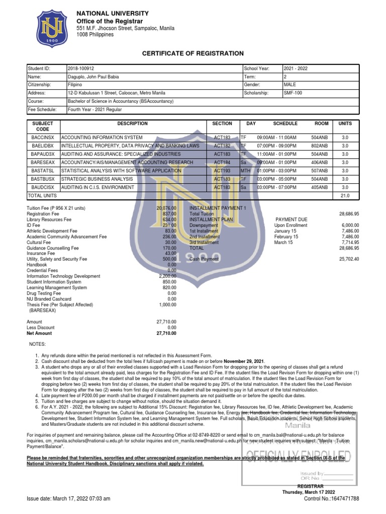 CertificateofRegistration 2018 100912 | PDF | Fee | Accounting