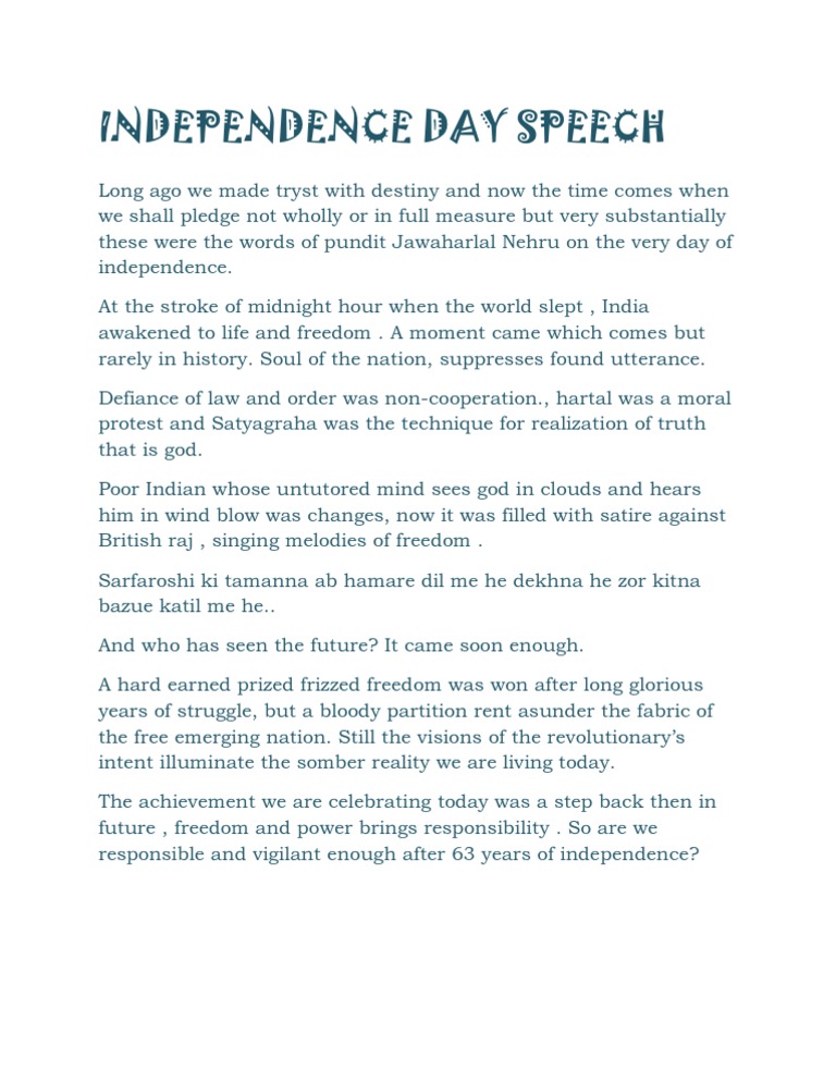 Independence Day Speech | PDF