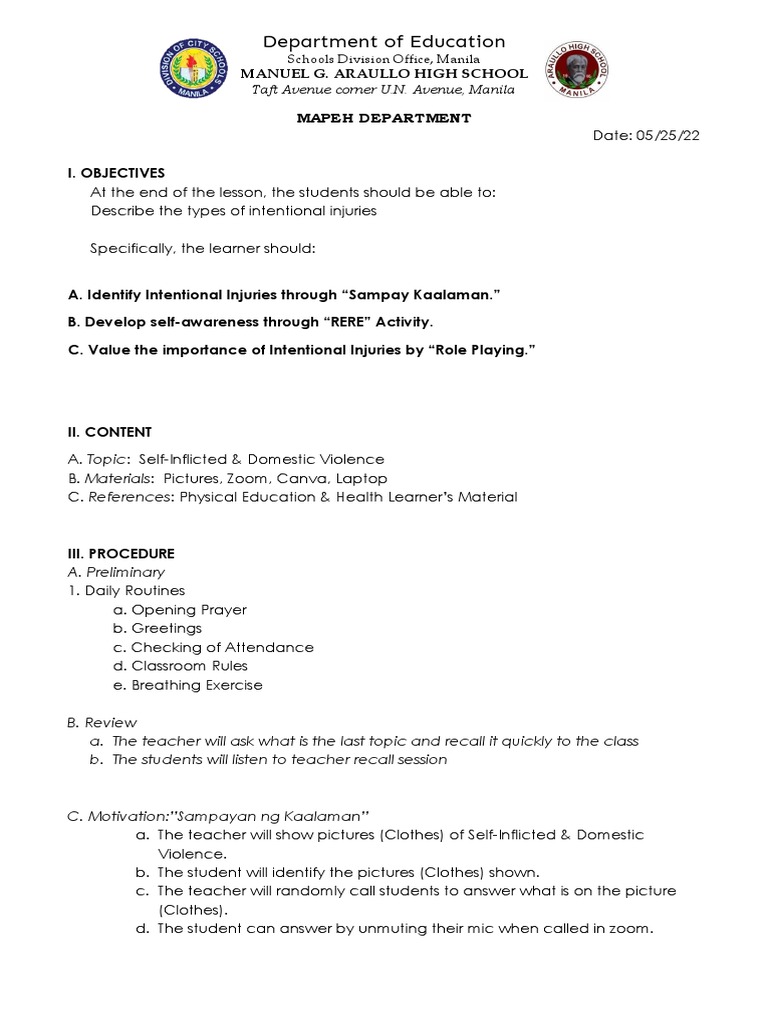 Self-Inflicted & Domestic Violence-Lesson-Plan-Template | PDF ...