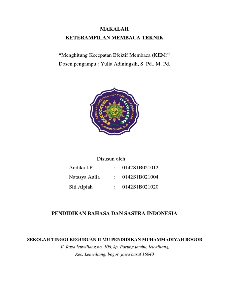 Makalah Menghitung Kecepatan Efektif Membaca (KEM) | PDF