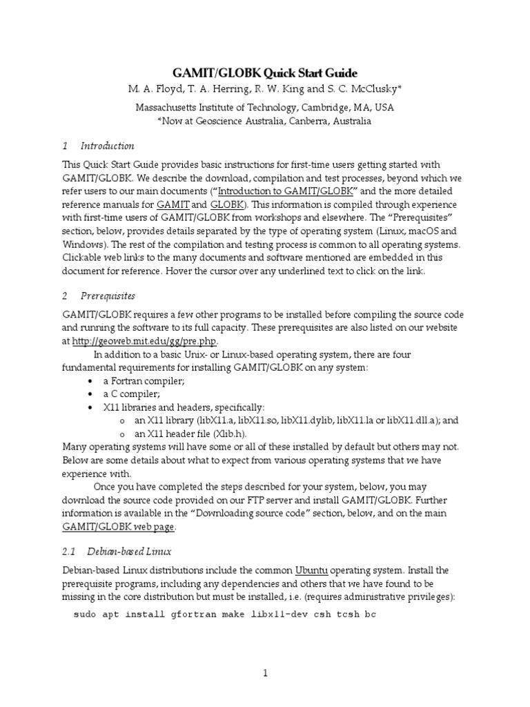 Gamit/Globk Quick Start Guide: M. A. Floyd, T. A. Herring, R. W. King and S. C. Mcclusky | PDF ...