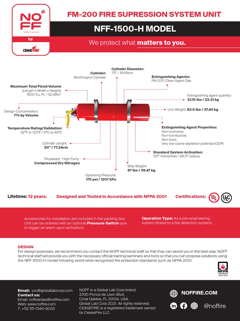 NFF-1500-H MODEL: Fm-200 Fire Supression System Unit | PDF | Gases ...