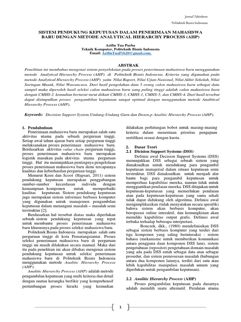 Sistem Pendukung Keputusan Dalam Penerimaan Mahasiswa Baru Dengan ...