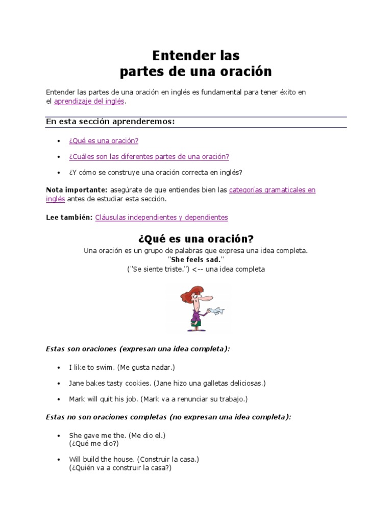 Entender Las Partes de La Oración | PDF | Oración (Lingüística ...
