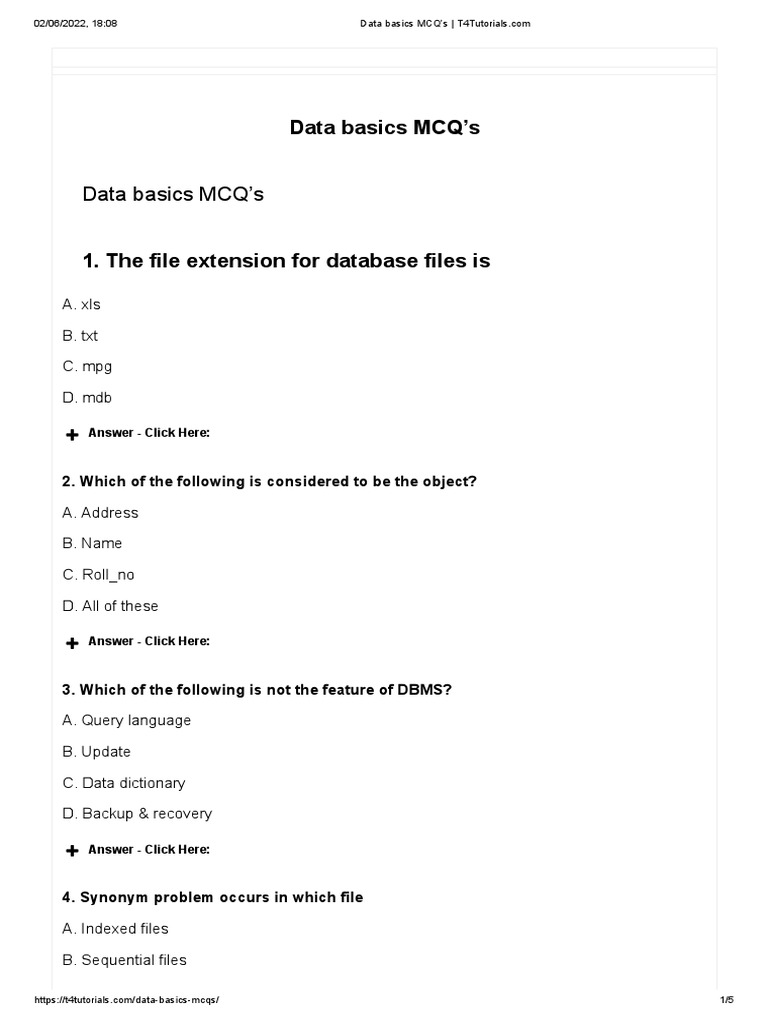 Data Basics MCQ's - T4Tutorials | PDF | Information Technology | Information Retrieval
