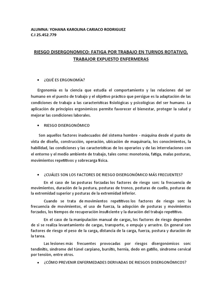 Riesgo Disergonomico | PDF | Factores humanos y ergonomía | Dormir
