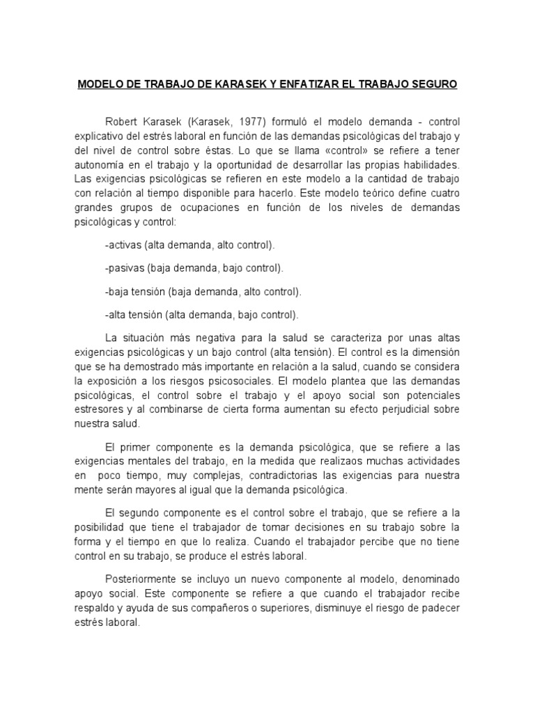 Modelo de Karasek y Estrés Laboral | PDF | Crecimiento personal y ...