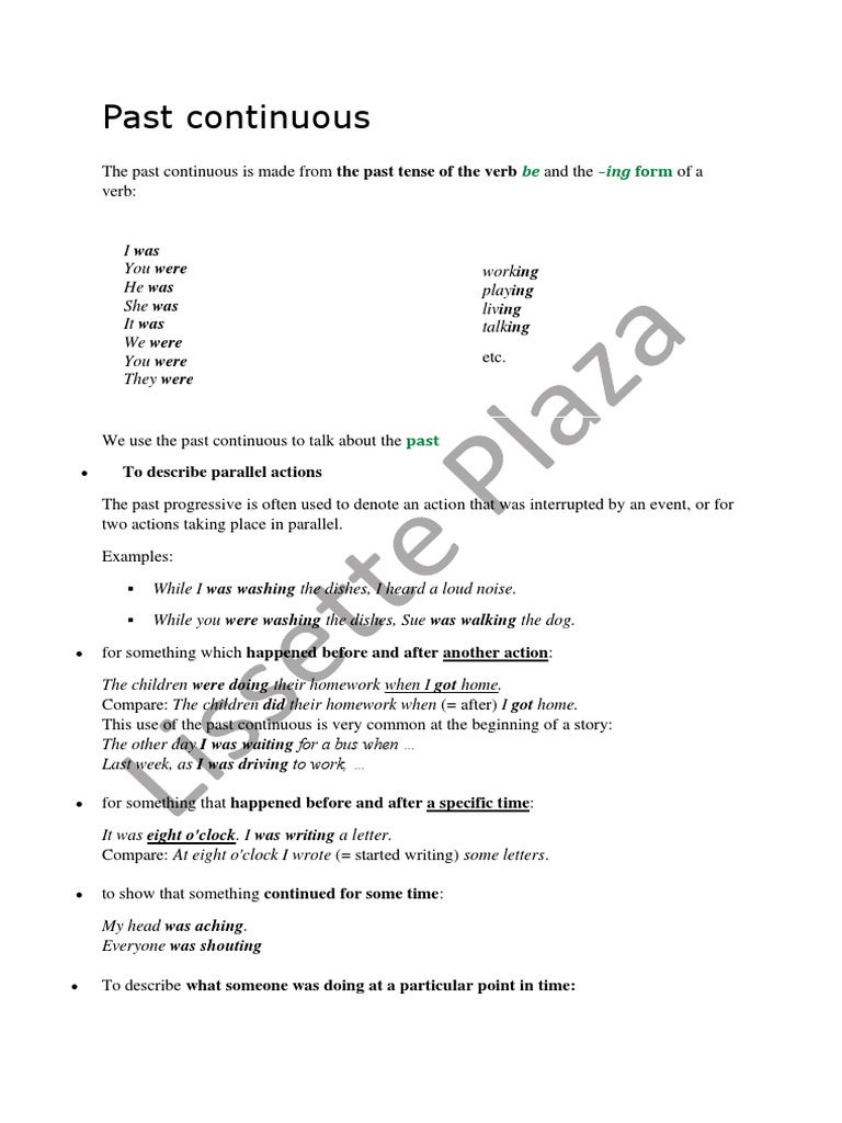 Past Continuous: To Describe Parallel Actions | PDF
