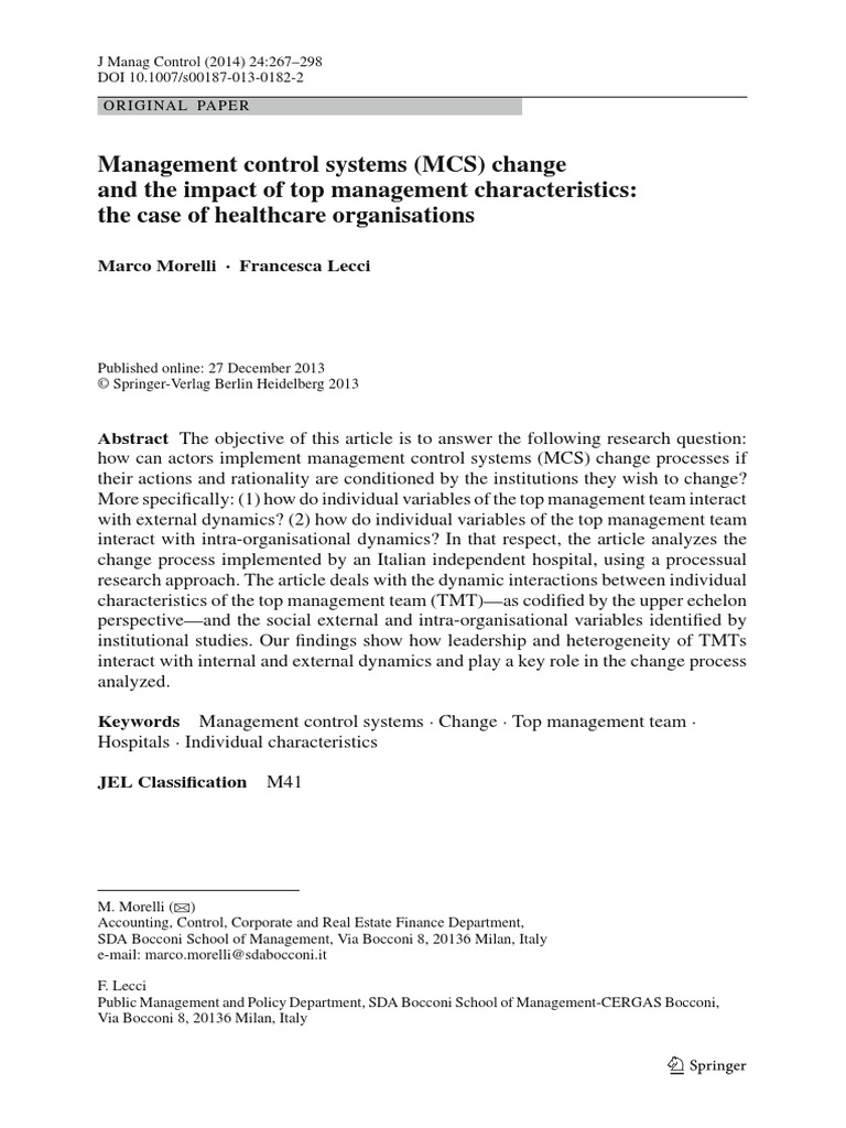 Management Control Systems (MCS) Change and Impact of Top Management ...